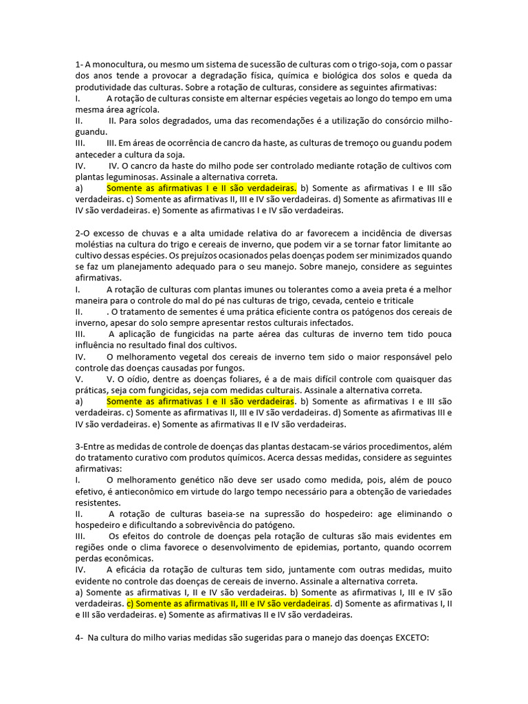 Provas Passadas | PDF | Rotação de culturas | Agricultura