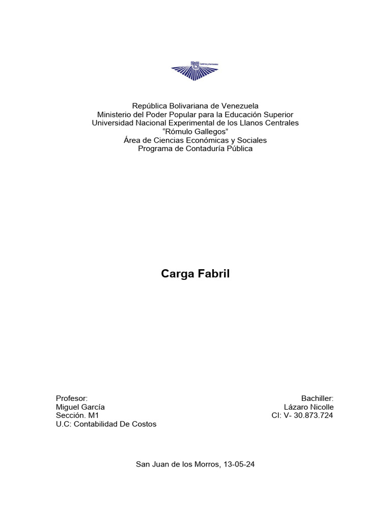 Carga Fabril: Costos Indirectos en Producción | PDF | Costo ...