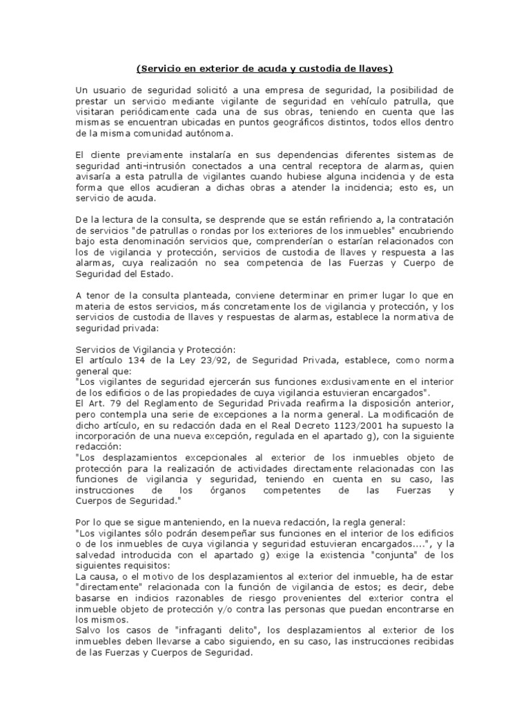 Servicio en Exterior de Acuda y Custodia de Llaves | PDF | Guardia de ...