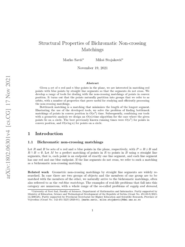Structural Properties of Bichromatic Non-Crossing Matchings: Marko Savi ...