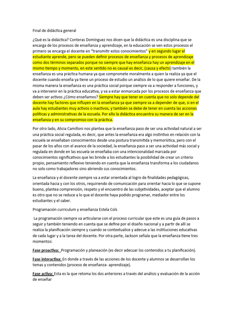 Final de Didáctica General | PDF | Enseñando | Ciencia cognitiva