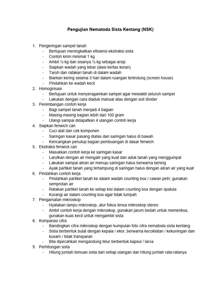 Alur Pengujian Nematoda Sista Kentang (NSK) | PDF