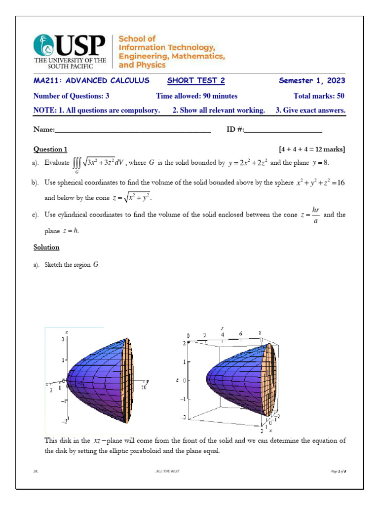 MA211 ST2 202301 Solution | PDF | Sphere | Mathematics