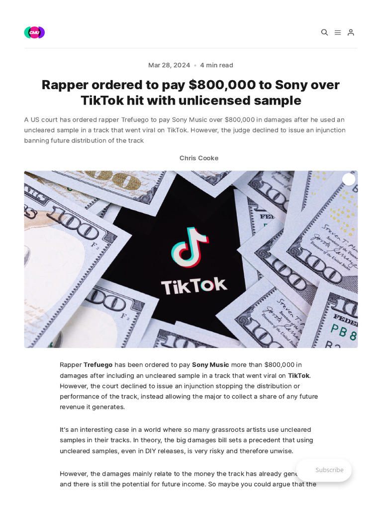 Rapper Ordered To Pay $800,000 To Sony Over TikTok Hit With Unlicensed ...