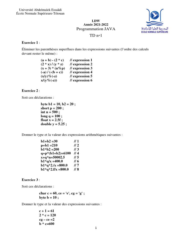 Exercices de Programmation JAVA | PDF | Programmation informatique ...
