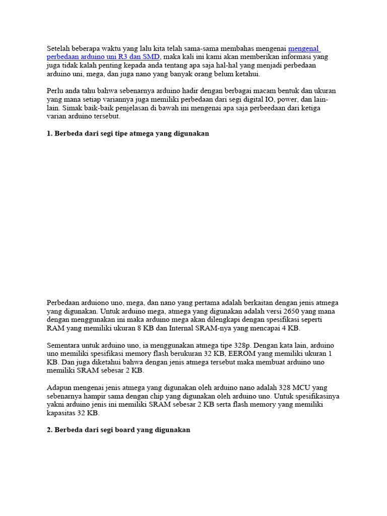 Inilah Perbedaan Arduino Uno, Mega, Nano | PDF | Game & Aktivitas ...