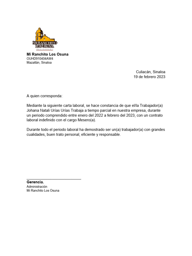 Formato Carta Laboral | PDF