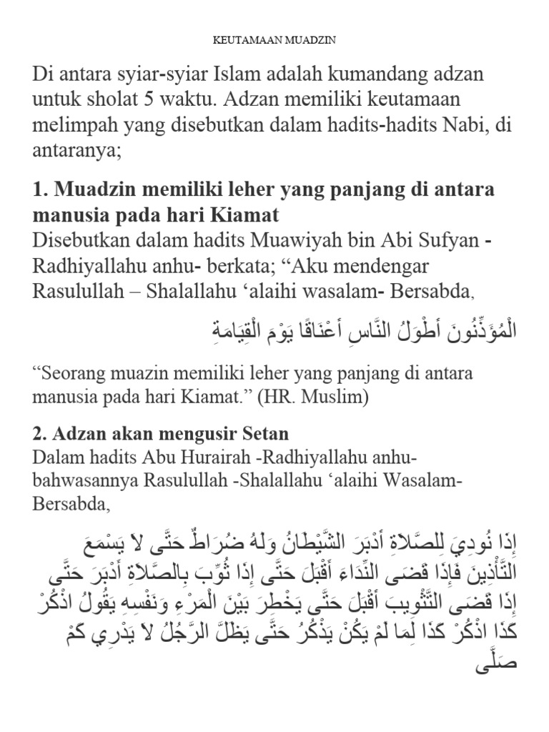 Keutamaan Menjadi Muadzin dalam Islam | PDF