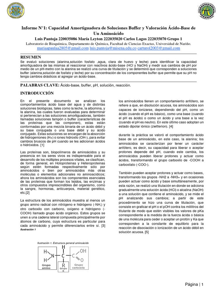 Informe 1 Bioquimica - Capacidad Amortiguadora de Soluciones Buffer | PDF | Solución tampón | Ácido