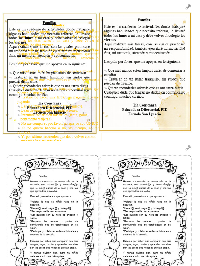 Plantilla para el cuaderno de comunicaciones o tarea | PDF