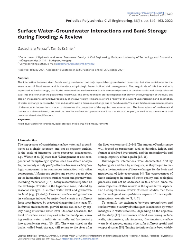 2022 Ferraz SW GW Interactions Flooding | PDF | Aquifer | Groundwater