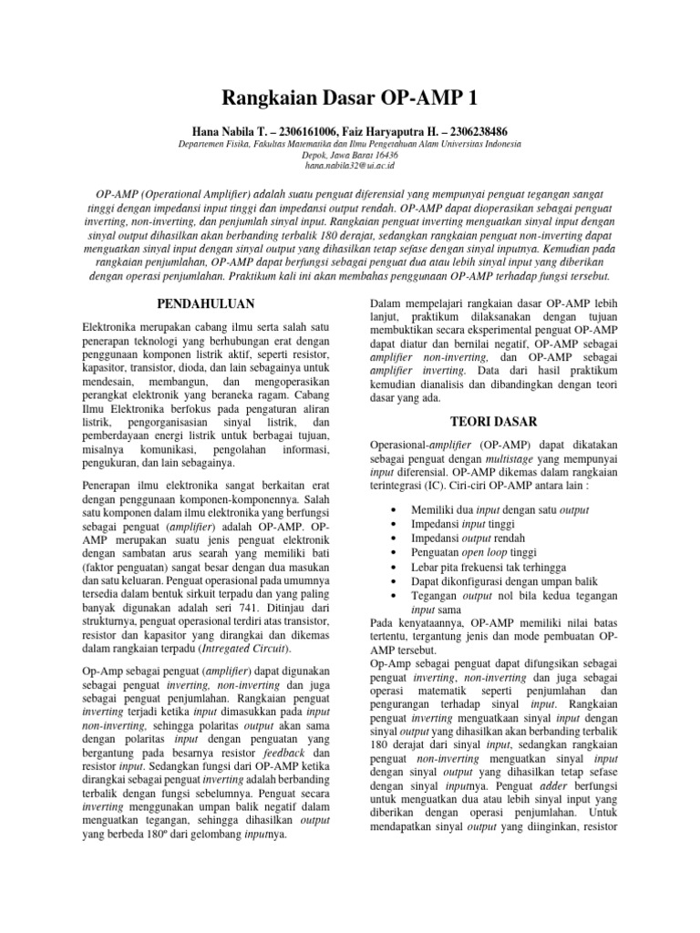 Laporan Akhir Rangkaian Dasar OP-AMP 1 | PDF