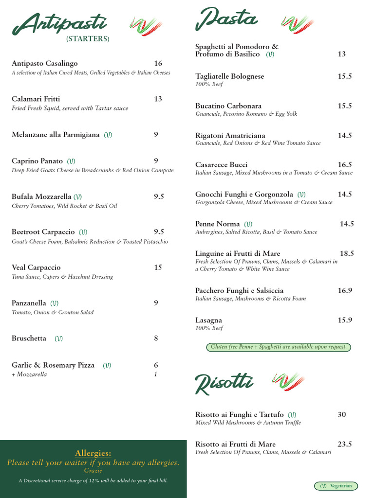 Italian Menu for Food Lovers | PDF | Tomato Sauce | Mozzarella
