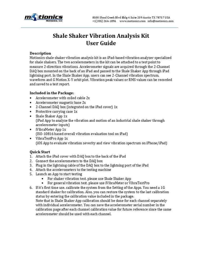 Shale Shaker Vibration Analysis Kit UserGuide | PDF