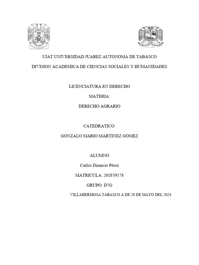 Monografia de Derecho Agrario Carlos Dionicio | PDF | Propiedad | Agricultura