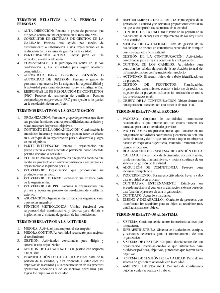 Términos y Definiciones Iso 9000 | PDF | Calidad (comercial) | Sistema ...