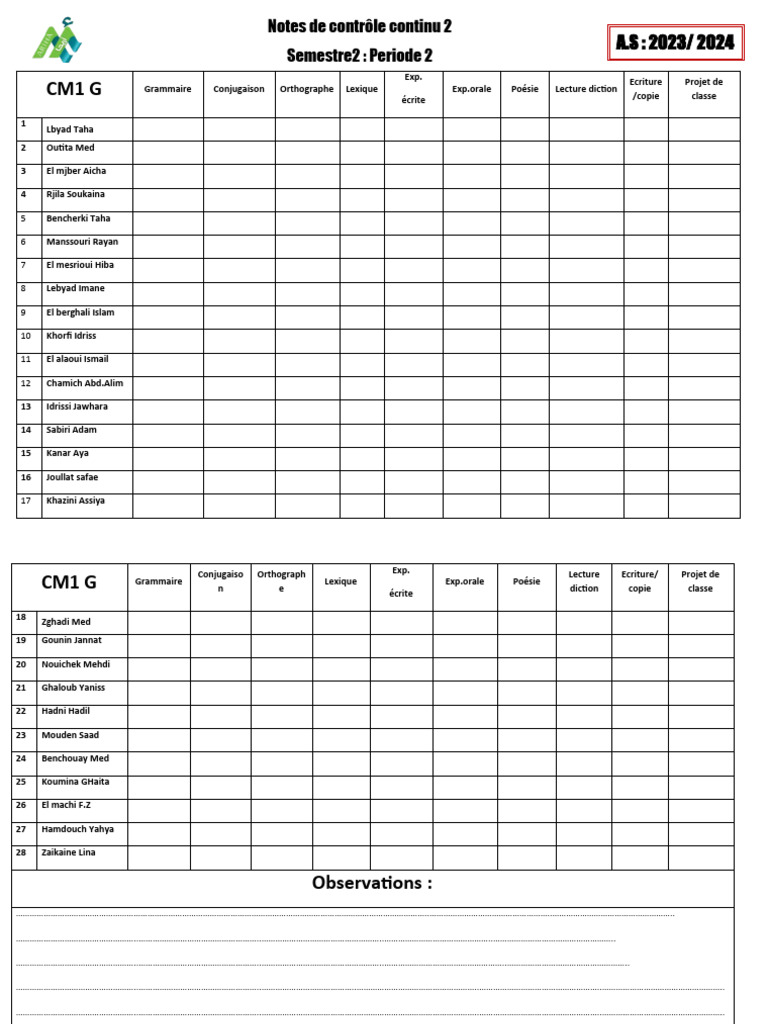 Contrôle - Continu CM1 G Controle2 s2 | PDF