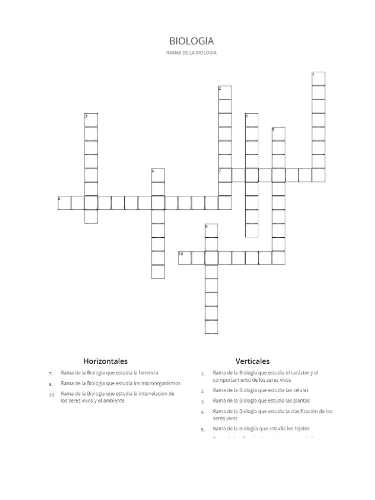 Crucigrama Ramas de La Biologia | PDF