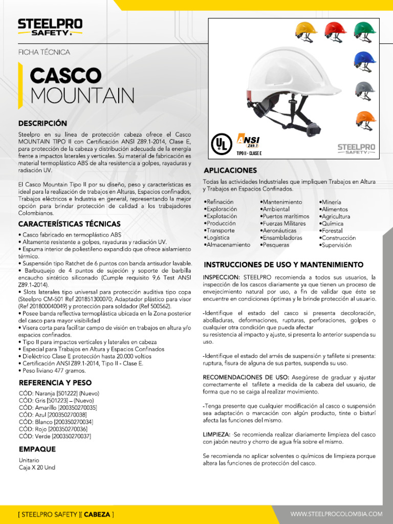 Ficha Técnica - Casco - Steelpro Mountain | PDF