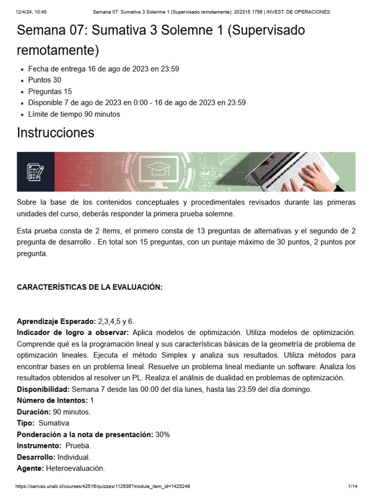 Semana 07 - Sumativa 3 Solemne 1 (Supervisado Remotamente) - 202315.1756 - INVEST. DE ...