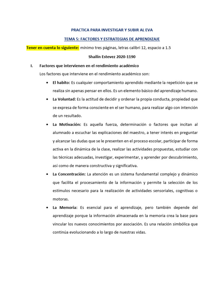 PRACTICA TEMA 5 Shailin Estevez 2020-1190 | PDF | Aprendizaje | Memoria
