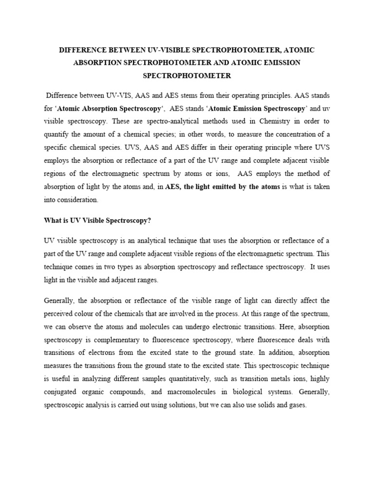 Difference Between Uv Types | PDF | Atomic Absorption Spectroscopy | Ultraviolet–Visible ...