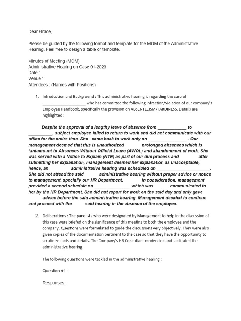 MOM (Minutes of Meeting) Format | PDF | Justice | Crime & Violence