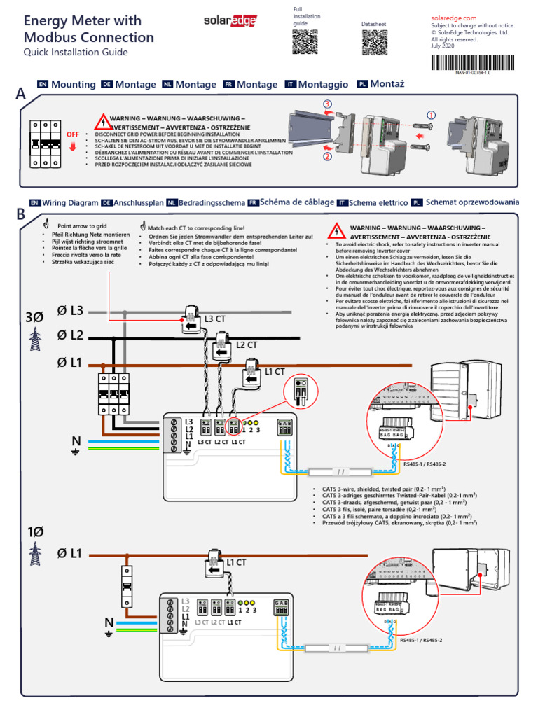 Se Energy Meter With Modbus Quick Installation Guide Pdf Digital Technology Network Protocols
