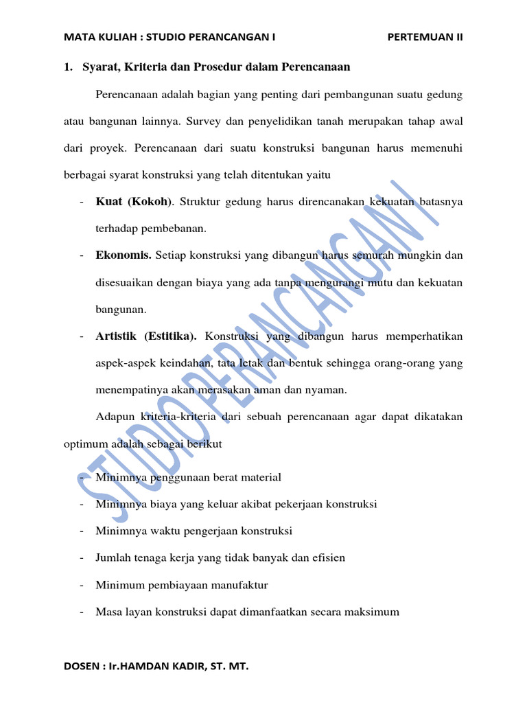 MATERI PERTEMUAN II - Kriteria Dan Ruang Lingkup Dalam Perencanaan ...