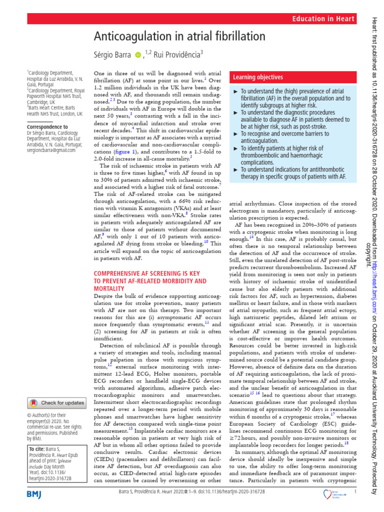 Anticoagulation in Atrial Fibrillation 2020 | PDF | Stroke | Internal ...