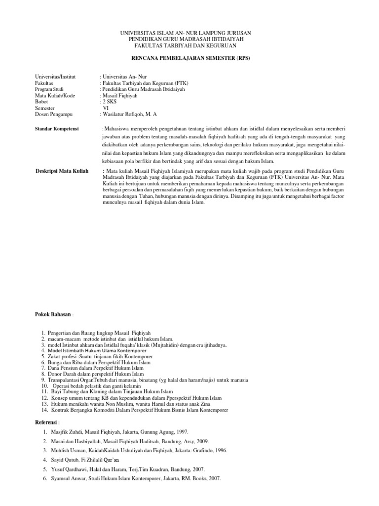 RPS Pgmi Masailul Fiqih | PDF