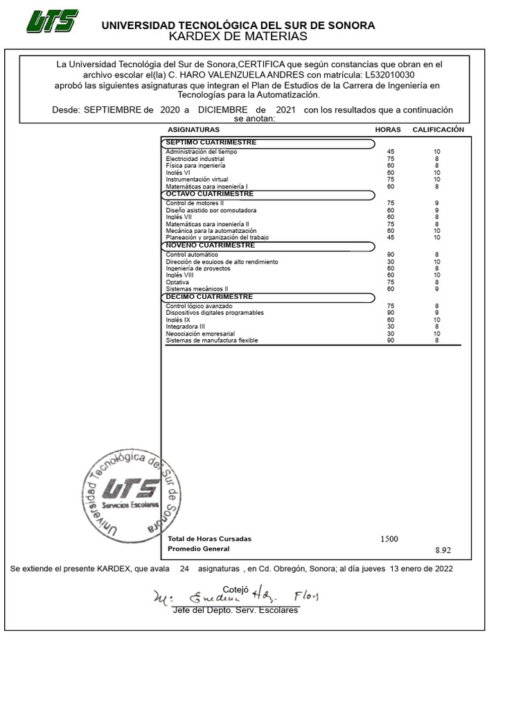 Kardex de Ingeniería en Automatización | PDF | Ingeniería | Automatización