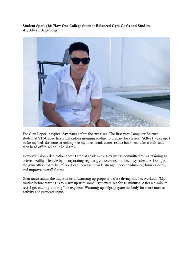 Student Spotlight: College Student Balanced Gym Goals and Studies | PDF ...