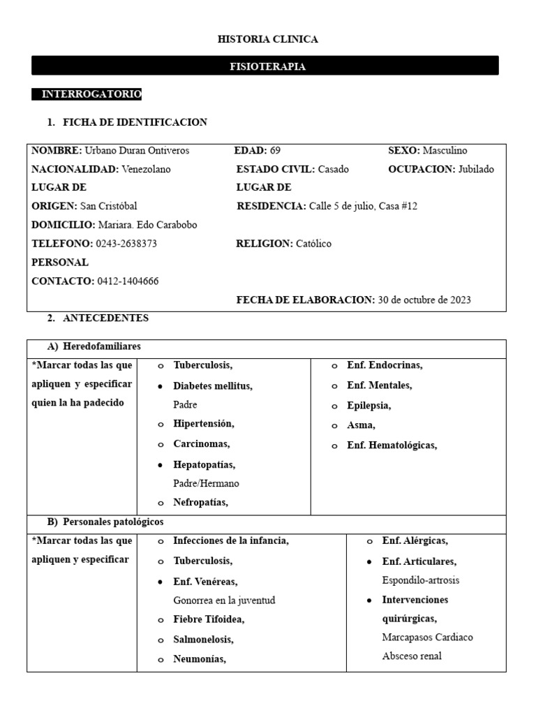 Formato Historia Clinica - 113237 | Descargar gratis PDF | Especialidades Medicas | Medicina CLINICA
