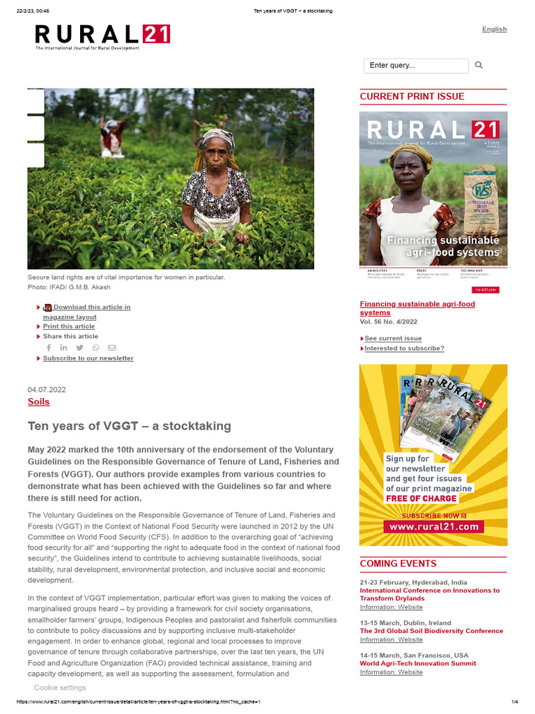 Ten Years of VGGT - A Stocktaking | PDF | Food And Agriculture ...