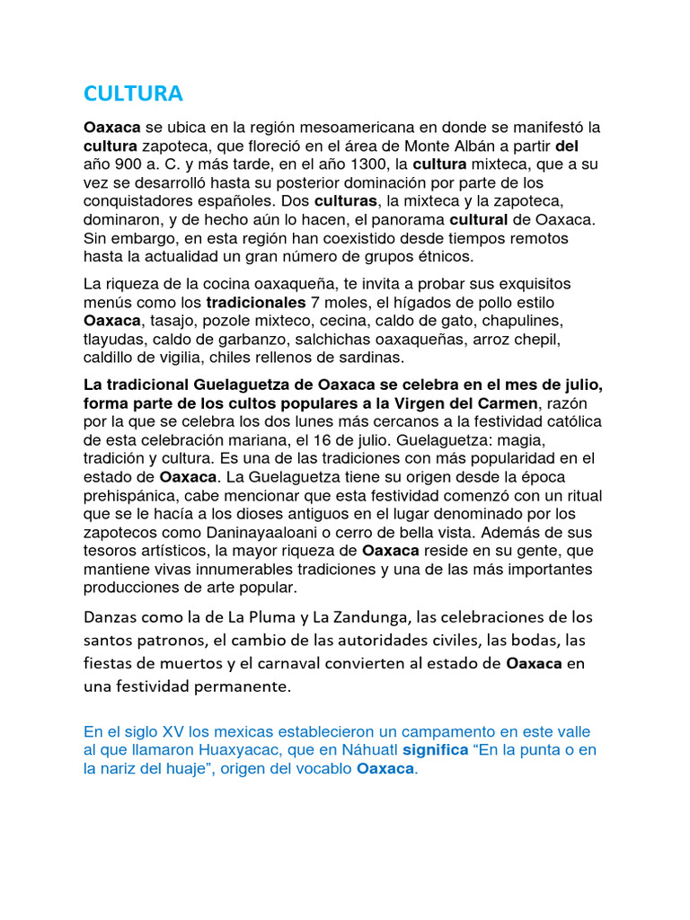 Cultura y Tradiciones de Oaxaca | PDF | Ciencias sociales | Historia