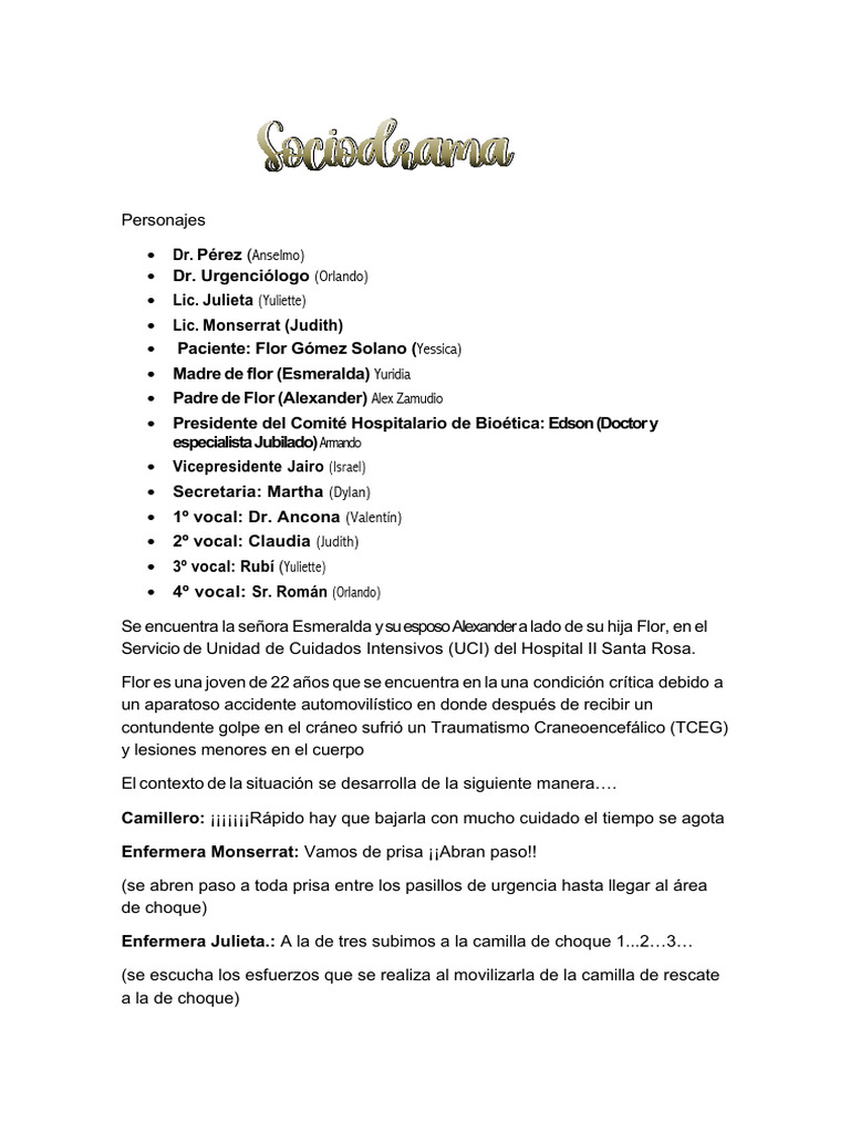 Sociodrama: Crisis en la UCI Infantil | PDF | Bioética | Amor