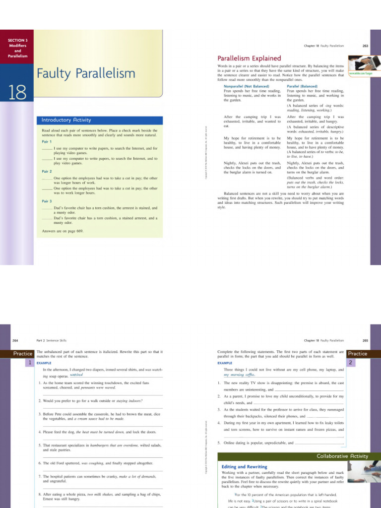 1FAULTY PARALLELISM Sentence Skills With Readings | PDF | Handedness