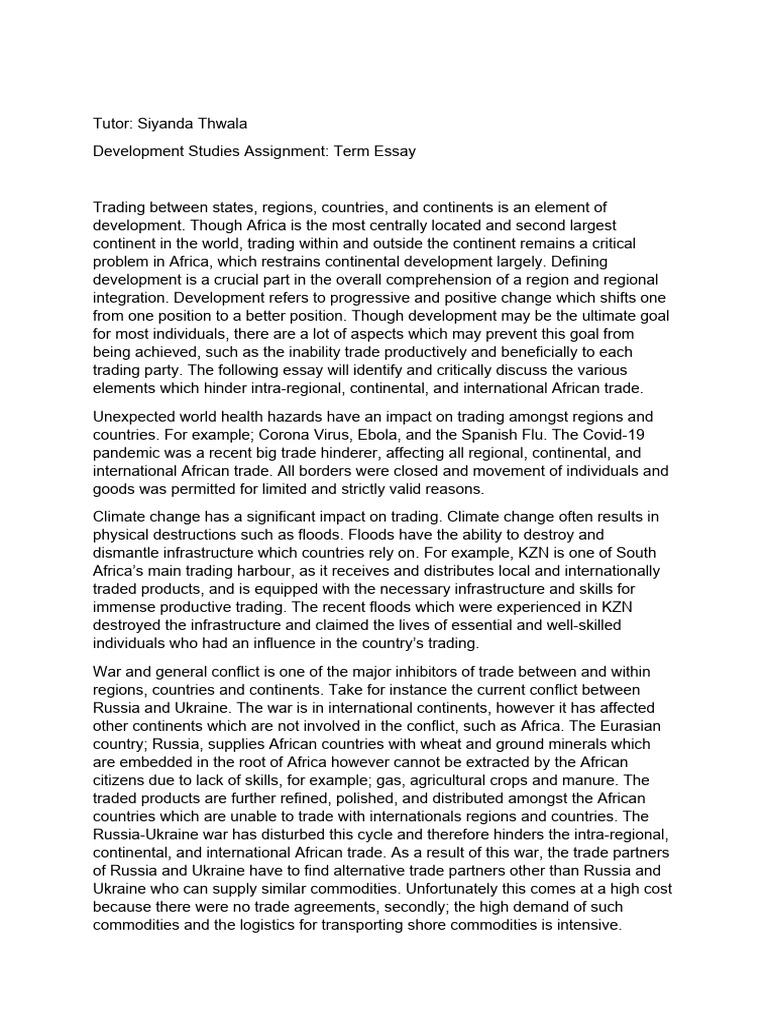 Development Studies Term Essay 1 | PDF | Africa | Port