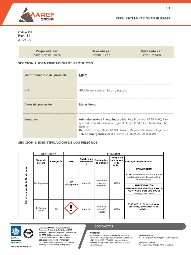 FDS MF-7 | PDF | Agua | Contaminación