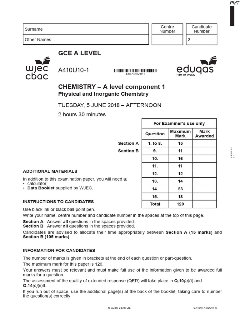 June 2018 QP - Component 1 WJEC Chemistry A-Level | PDF | Hydroxide ...
