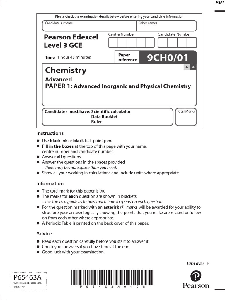 Edexcel Level 3 Chemistry Exam Paper | PDF | Chlorine | Isotope