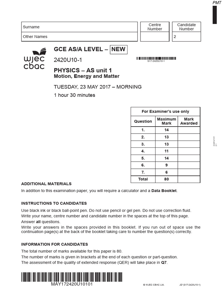 June 2017 QP - Unit 1 WJEC Physics A-Level | Download Free PDF ... June 2017 QP - Unit 1 WJEC Physics A-Level | Download Free PDF ...