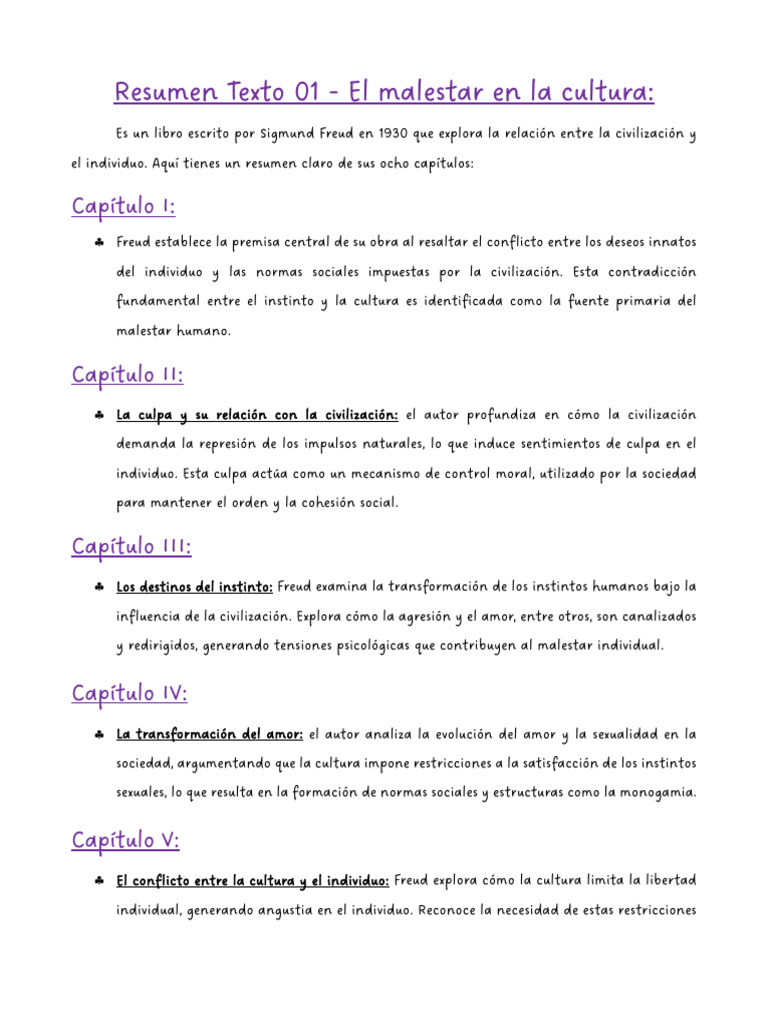 Malestar en la cultura de Freud: Resumen | PDF | Sicología | Ciencias ...
