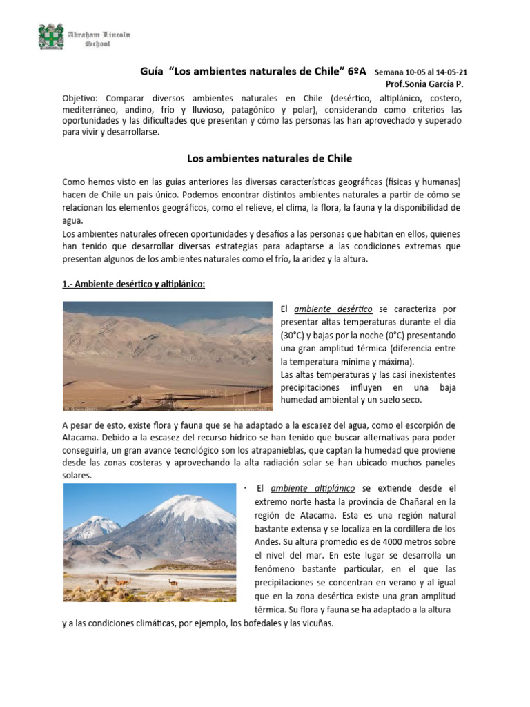 Guía Ambientes Naturales de Chile 6º Básico 2021 | PDF | Andes | Chile