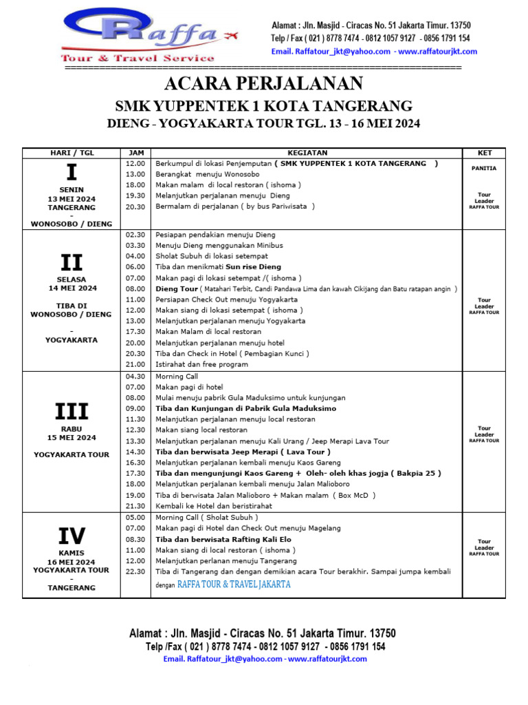 Rundown Tour Dieng-Jogja 2024 | PDF