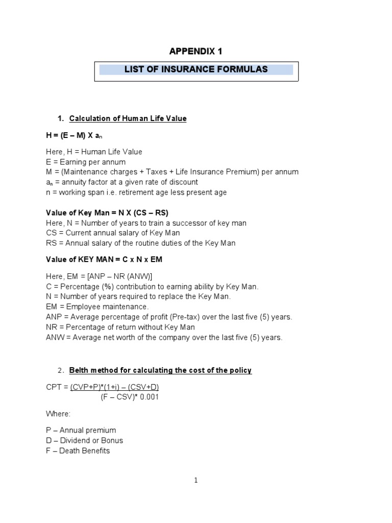 Insurance Formula | PDF