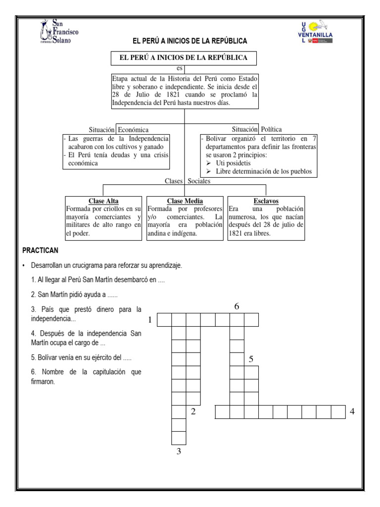 Ficha PS 6 - 11 El Perú A Inicios de La República | PDF | Perú ...