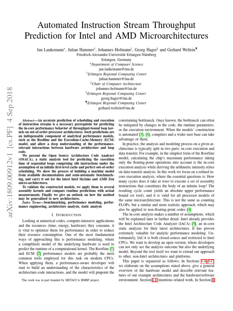 Automated Instruction Stream Throughput Prediction For Intel and AMD Microarchitectures 11 ...