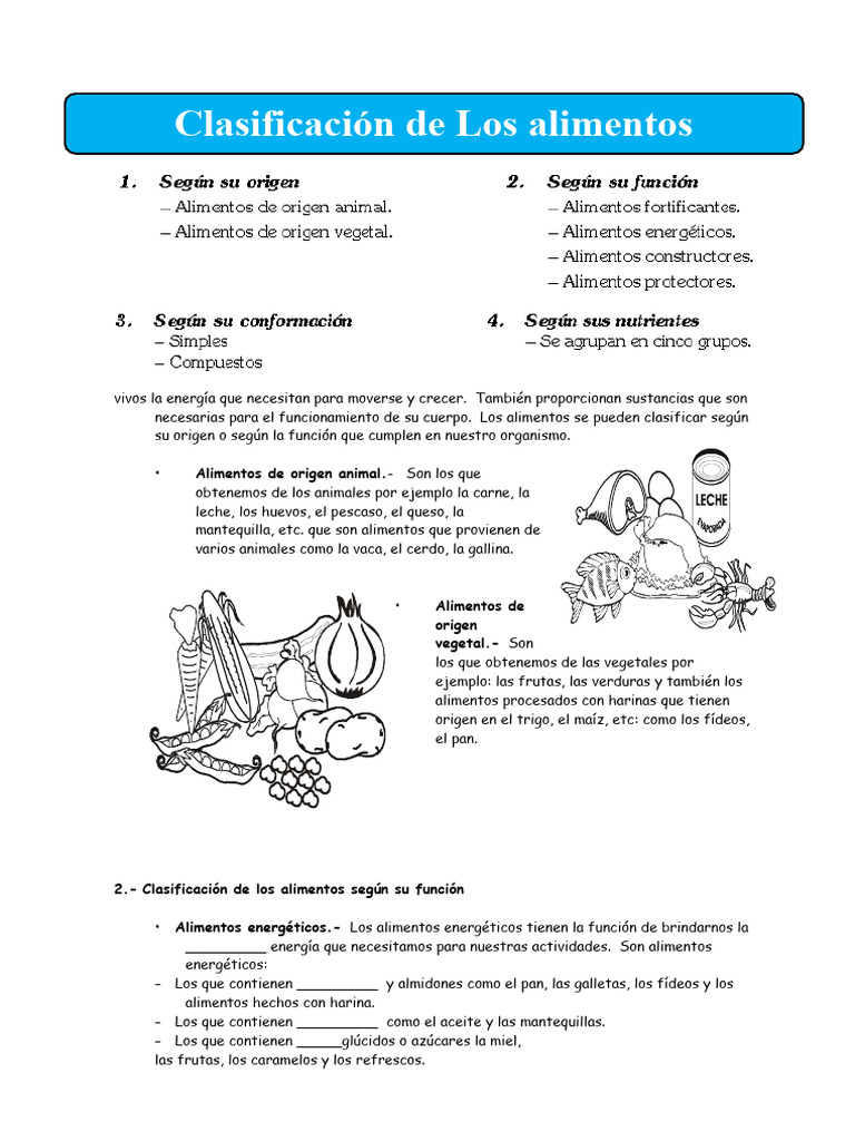 Clasificacion de Los Alimentos para Quinto de Primaria | PDF ...